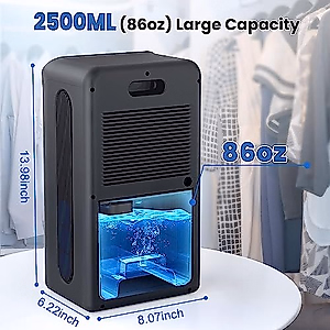 Dehumidifiers for Home, Up to 800 Sq.ft, 86oz Water Tank, Dehumidifiers for Bedroom with Essential Oil Diffuser, 7 Color LED Light, 24H Timer, Auto Shut-off, Ideal for Bathroom Basement Closet RV