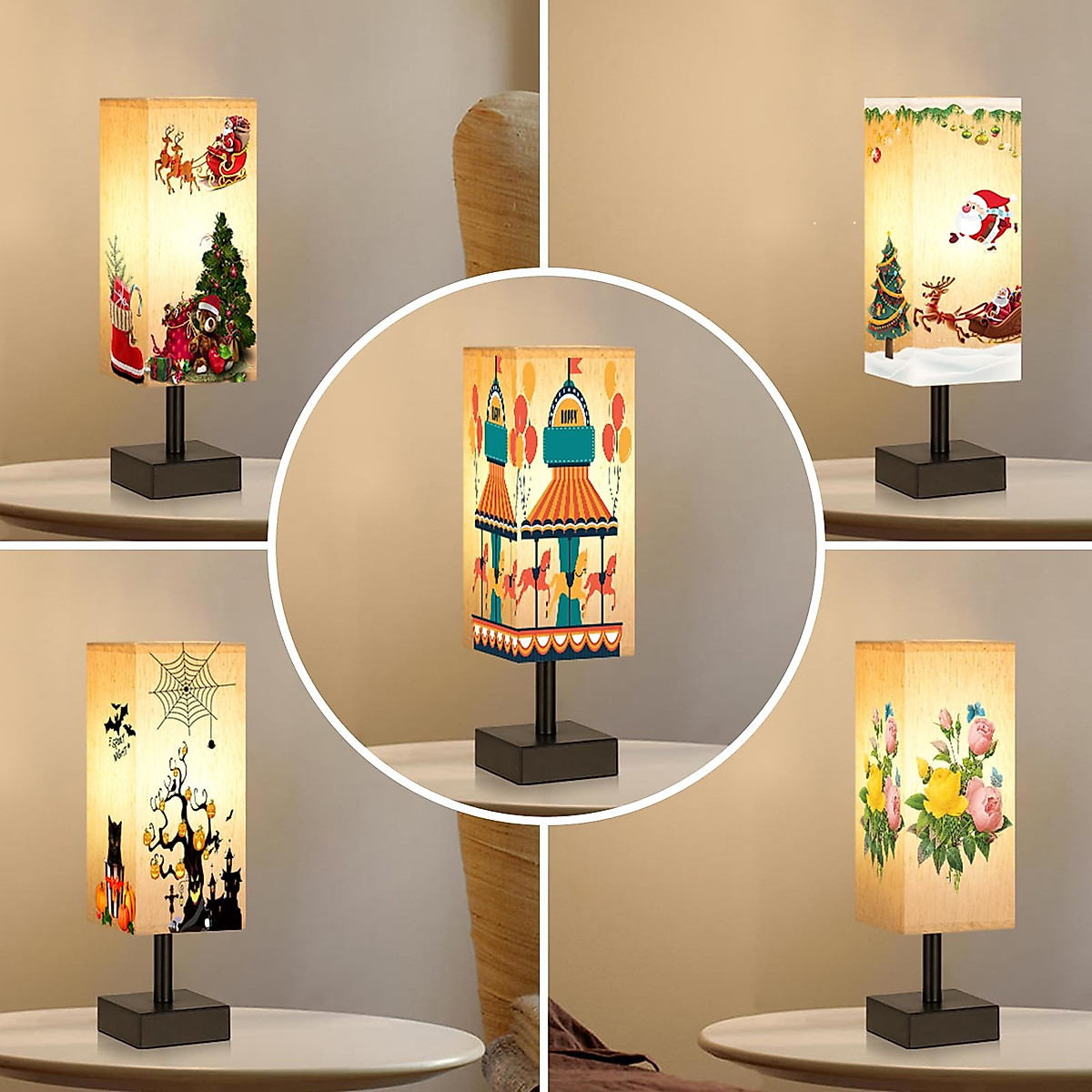 aooshine Small Table Lamp for Bedroom - Bedside Lamps for Nightstand, Minimalist Solid Wood Night Stand Light Lamp with Square Fabric Shade, Desk Reading Lamp for Kids Room Living Room Office Dorm