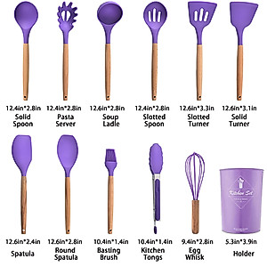 Keidason Kitchen Silicone Cookware Set, 12-piece Kitchen Cookware Non-stick Cookware Is Heat-resistant, BPA-free, Cooking Tools, Stirring Kitchen Tool Set (Purple)