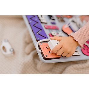 Wooden Busy Board Montessori for Toddlers - Premium Quality - Made in Ukraine with Love - Great Birthday Gift for Boys and Girls, Baby, Kids - Learning, Education, Travel, Activity, Sensory (Bright)