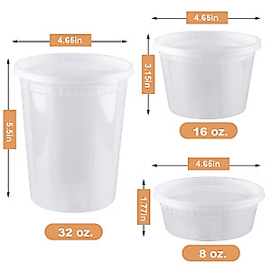 HTMZ Deli Containers with Lids 48 Sets 【8,16,32oz 16 Each】 BPA Free,Microwave Dishwasher Leakproof Freezer Safe,Takeout Soup Containers with Lids,Plastic Food Storage Containers with Lids