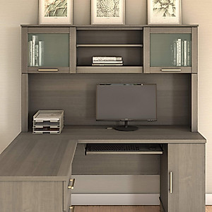 Bush Furniture Somerset 60W Desk Hutch in White and Storm Gray