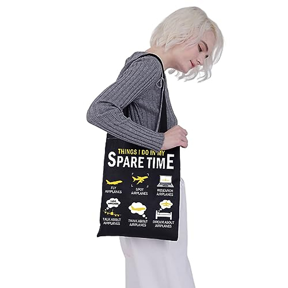 Airplane Lover Gifts Airplane Tote Bag Things I Do In My Spare Time Airplane Enthusiast Aviation Pilot Gifts Canvas Tote Bag (Time Airplane tote)