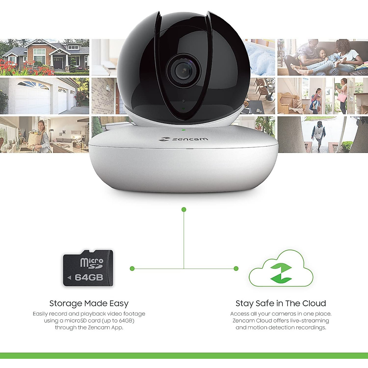 Zencam WiFi Camera, Pet Dog Camera, Nanny Cam with Two-Way Audio, Baby Monitor with Cell Phone App, Pan/Tilt Wi-Fi Wireless IP Camera, 2.4Ghz Only, Micro SD Card, RTSP, Cloud, Night Vision, M1W