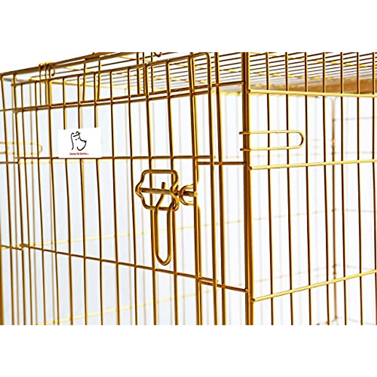 HOMEY PET Gold Dog Crate 36 Inch, Portable Folding Metal Wire Dog Kennel Pet Dog Cage with Removable Floor Grid, Pull Out Leak-Proof Pan, Double Doors, Handle for Medium Dogs, Indoor Outdoor Travel