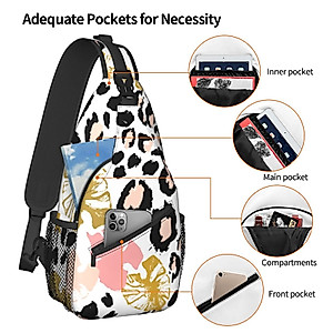 Crossbody Bag Sling Shoulder Backpack for Men Women Monstera Leopard Unisex Small Hiking Backpack Durable Hiking Daypack for Sport Casual Walking Biking Travel Cycling