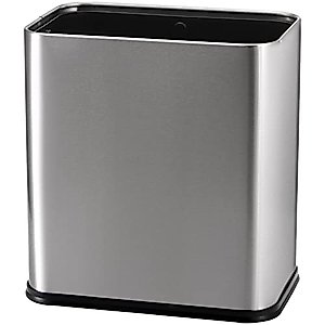Coloch 10L Rectangle Metal Trash Can, 2.6 Gallon Stainless Steel Wastebasket Slim Size Garbage Bin Silver Invisi-Overlap Open Top Rubbish Bin for Bathroom, Kitchen, Home, Hotel, Office, School