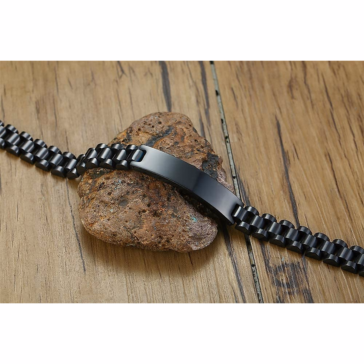 Enni of York Free Custom Engraving-Unisex 2 Tone Brushed Stainless Steel Emergency Adjustable Bracelet Wristband