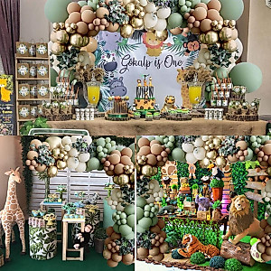 Olive Green Gold Balloons Garland Arch Kit, Jungle Safari Theme Birthday Party Decorations Olive Green Metallic Gold Coffee Balloons for Baby Shower Wedding Supplies (Jungle Safari)