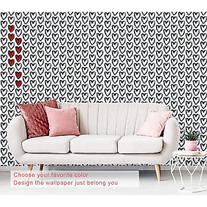 Timeet Modern Heart Wallpaper Peel and Stick Wallpaper Self Adhesive Wallpaper 17.7"x78.7" Black White Contact Paper Vinyl Removable Wallpaper Decorative for Bedroom Living Room Bathroom