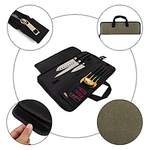 Qchengsan Chef’s Knife Roll Bag, Heavy Duty Waxed Canvas Chef Knife Bag, Portable 13 Slots Chef Knife Case, Multi-function Cutlery Knives Pouch Holder Knife Wrap Wallet Tool Roll