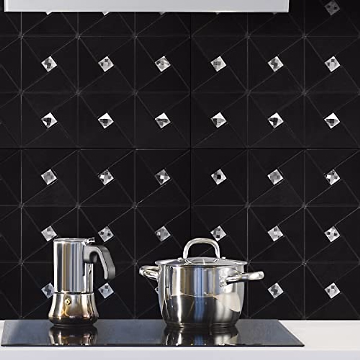 Art3d 10-Sheet Peel and Stick Backsplash Metal Mosaic Tiles for Kitchen Wall Decor, Stick on Aluminum Composite Tiles Stikers, Black Windmill Puzzle Glass Mixed