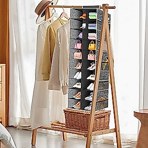 VERONLY 20 Section Hanging Shoe Organizer, Fabric Closet Hanging Shoe Storage Rack with 10 Side Pockets for Shoes, Hats, Handbags, Clothes (Black)