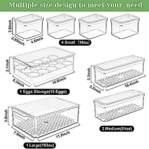 8 Pack Fridge Organizer with Egg Holder, Stackable Refrigerator Organizer Bins with Lids, Fruit Storage Containers for Fridge, BPA-Free Fridge Organizers and Storage Clear for Fruits, Vegetable, Food