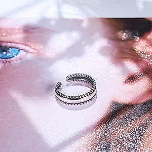 Sllaiss 925 Sterling Silver Open Toe Ring for Women Vintage Adjustable Finger Stackable Rings Simple Band Pinky Knuckle Ring (A: Silver Tone)