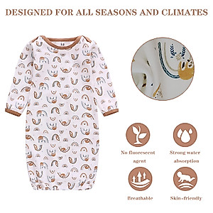 Baby Newborn Gown, 3 Packs Baby Sleeping Bag, Long Sleeve Sleep Sack, Cotton Cloths for Newborn Boys Girls 0-6 Months Pine Tree+wave+sloth