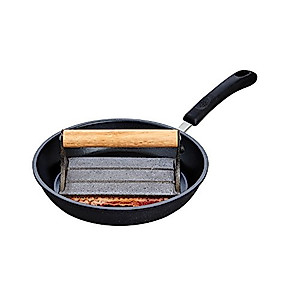 HIC Harold Import Co. 43202 Rectangular Bacon Press and Steak Weight, Heavyweight Cast Iron with Wooden Handle, For Grill Panini Burgers Bacon and Sausage