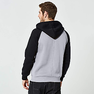 DUOFIER Men Casual Slim Fit Long Sleeve Contrast Raglan Pullover Hoodie Sweatshirt, Light Gray-M