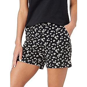 Amazon Essentials Women's Mid-Rise Slim-Fit 5 Inch Inseam Khaki Short (Available in Straight and Curvy Fits), Black White Floral, 16