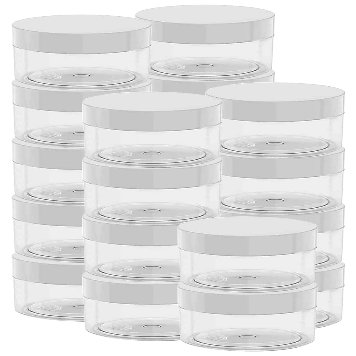 20 Pcs 2 Ounce Plastic Jars Containers Round Screw Lids Cosmetic Jars Leak Proof Clear Containers for Cosmetic, Salves, Balms, Lip Balm or Others, White Lids