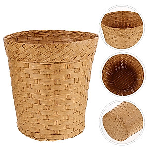 DEARMAMY Wicker Trash Can - Woven Wicker Waste Basket Round Rattan Waste Paper Bin Office Garbage Can Rubbish Basket Laundry Hamper for Kitchen Home Office