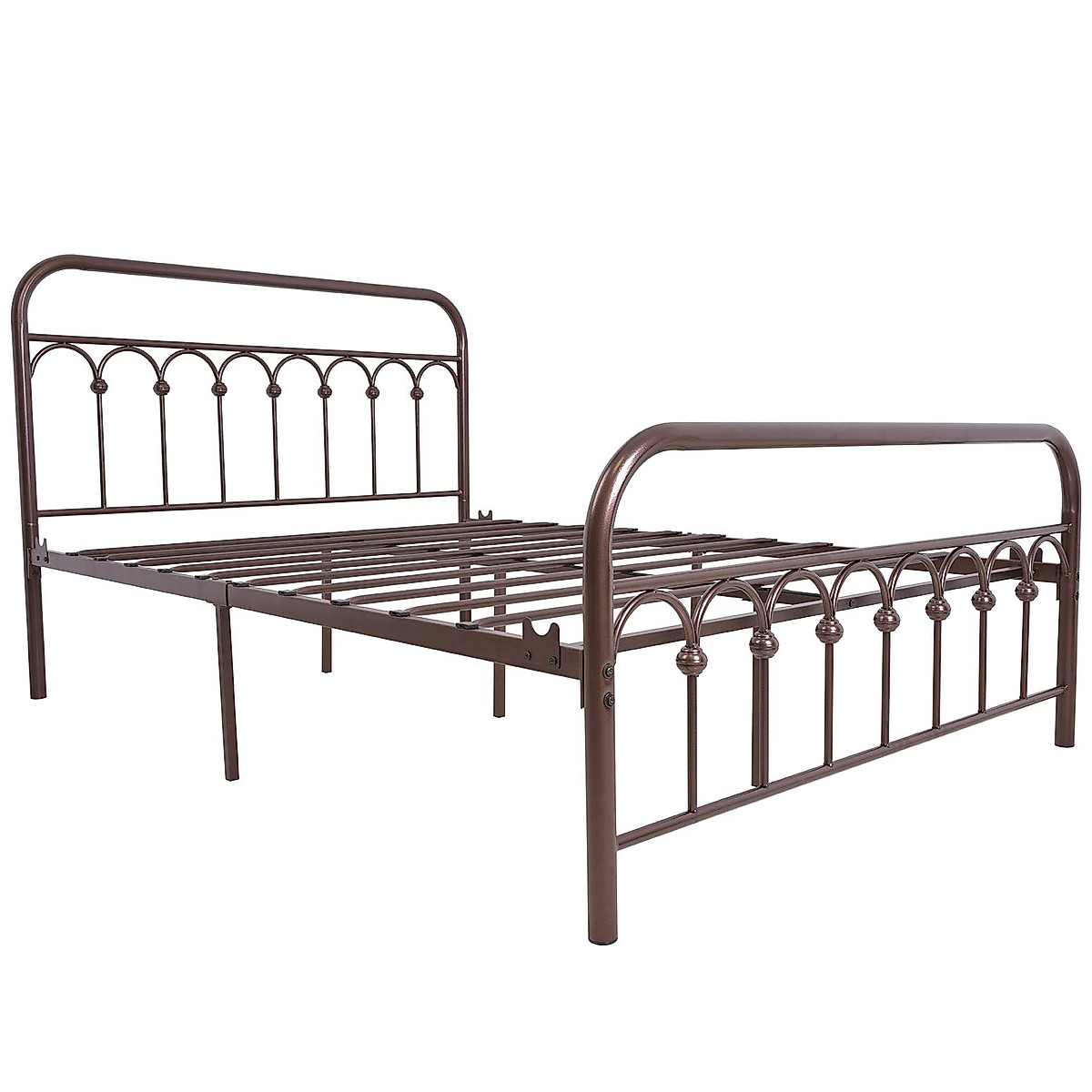 YALAXON Vintage Sturdy Full Size Metal Bed Frame with Headboard and Footboard Basic Bed Frame No Box Spring Needed，Antique Brown