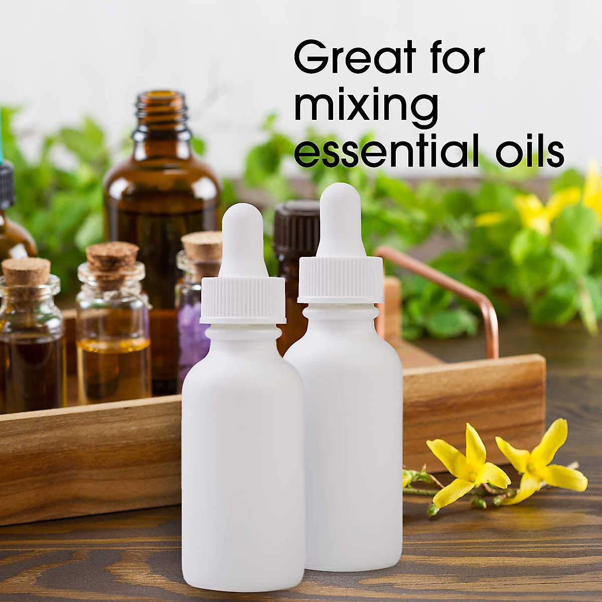 Focus Nutrition 12 Pack White Coated Boston Round Essential Oils Aromatherapy Glass Bottles Jar With White dropper cap, 1oz