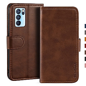 Shantime Oppo Reno 6 Pro 5G Case, Leather Wallet Case with Cash & Card Slots Soft TPU Back Cover Magnet Flip Case for Oppo Reno 6 Pro 5G Brown