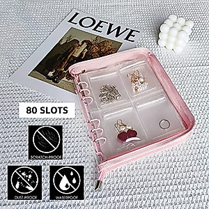 Nelonis Transparent Jewelry Storage Book Jewelry Plastic Zipper Bag Travel Storage Bag Portable Pocket Folding Travel Album Zipper Bag,Suitable for Earrings,Bracelets,Rings,Brooches (Pink)