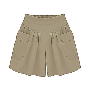 Hot Sale Drawstring Shorts, Thenlian Women Plus Size Solid Loose Hot Pants Pockets Lady Summer Casual Shorts (2XL, Khaki)