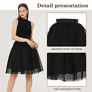 WEISIPU Women's 6 Layer Short A Line Elastic Waistband Tutu Tulle Prom Princess Midi Dance Skirt Black M