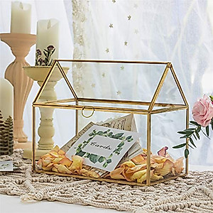 NCYP Large Glass Card Box, 10.2" Handmade House Shape Gold Clear Terrarium Planter for Wedding Reception, Home Geometric Party Centerpiece Gift, Upgraded Reinforced Glass Version (Glass Box Only)
