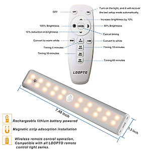 LDOPTO Under Cabinet Lights Wireless with Remote Rechargeable LED Under Cabinet Kitchen Lighting Battery Operated Lights Without Wiring with Remote/Touch Control for Closet Wardrobe Kitchen 3 Pack
