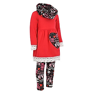 Unique Baby Girls Valentines Day Toddler Outfit Lace Trim Legging Set (6 Years, Red)