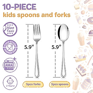 HaWare Toddler Utensils, 10-Piece Stainless Steel Toddler Silverware Sets Includes Spoons and Forks, Food-grade Children and Kids Eating Utensils for Self Feeding, Safety & Non-Toxic, Dishwasher Safe