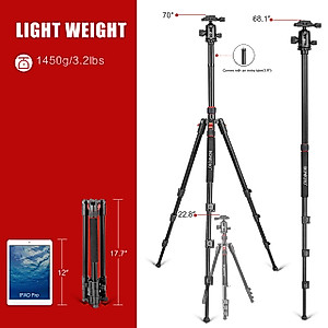 70 Inch Tripod for Camera,Stable Aluminum Travel Tripod, Photography Tripod with 360 Degree Ball Head and Carry Bag, Camera Stand for Ring Light & Canon Nikon Sony DSLR