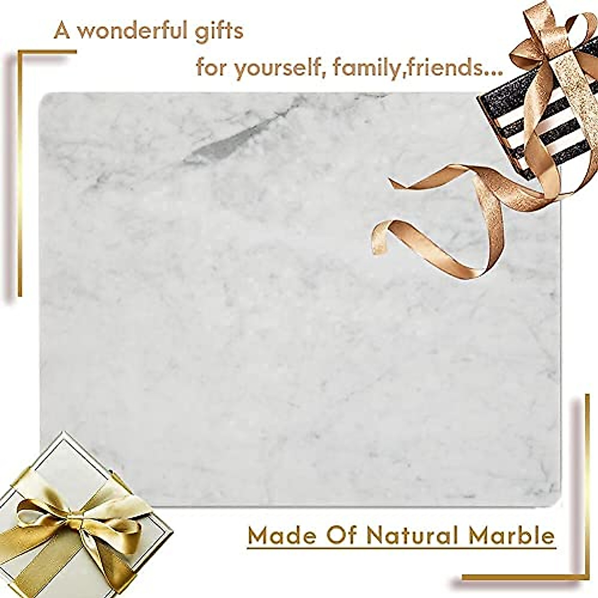 Diflart Natural Marble Pastry White Cheese And Cutting Serving Board with Non-Slip Feet 16x20 Inch Carrara Bianco Christmas | Thanksgiving Gift
