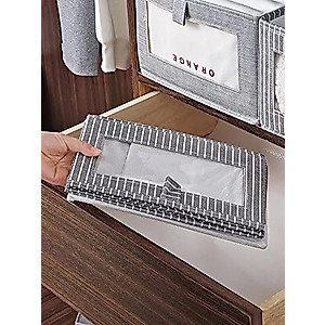2 Pack Open Storage Bins, Washable & Visible Closet Clothing Organizer with Window. Foldable Fabric Baskets for Clothes, Towel, DVD, Book (Grey stripe)