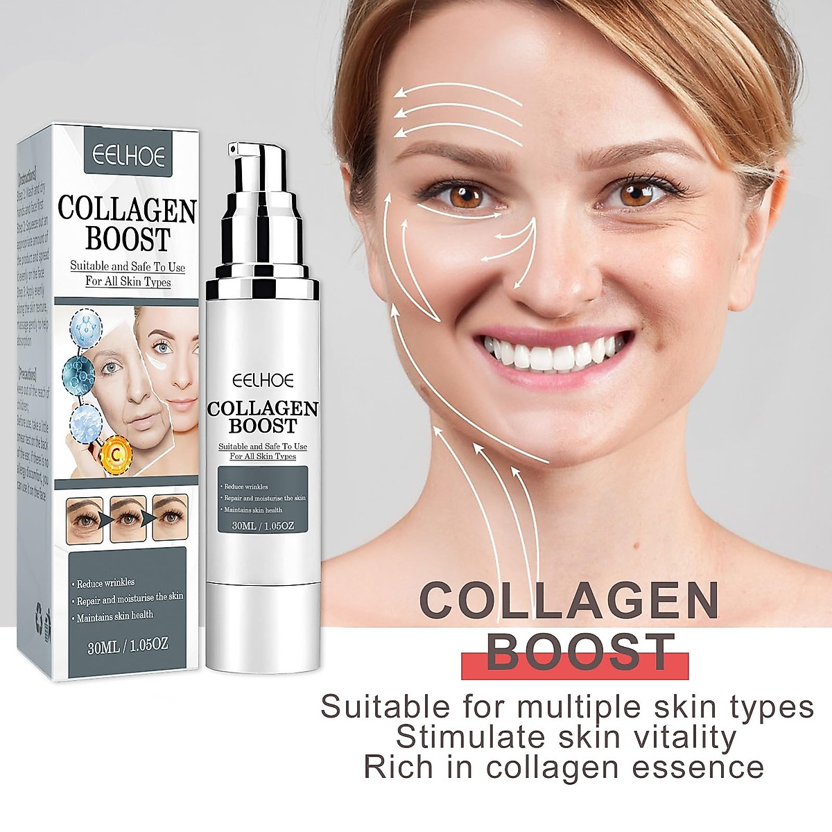 3Pcs EELHOE Collagen Boost Anti Aging Serum, EELHOE Collagen Anti-Wrinkle Cream, Voletas Collagen Boost Anti-Aging Serum