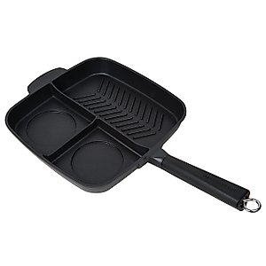 MasterPan Non-Stick 3 Section Meal Skillet, 11", Black