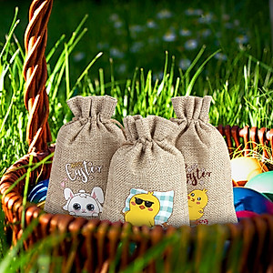 LOKIPA 24 Pcs Easter Burlap Bags, Easter Jute Burlap Bags Small Favor Bags with Drawstrings for Easter Party Favor