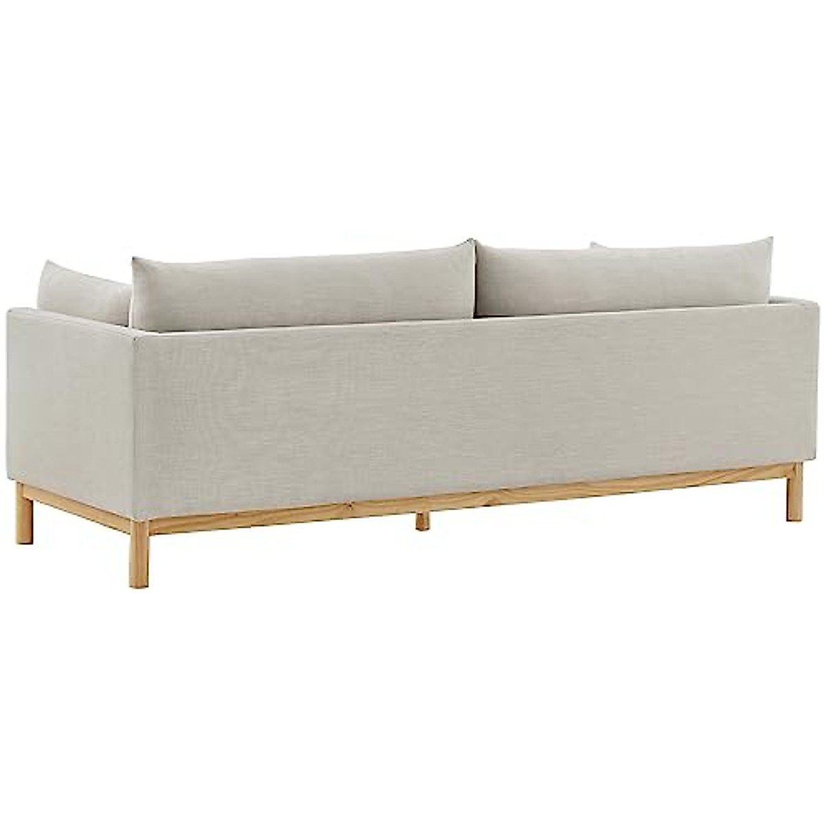Meridian Furniture 157Beige-S Langham Collection Mid-Century Modern Linen Textured Fabric Upholstered Sofa, Beige Linen Textured Fabric, Natural Finish Wood Base, 89.5" W x 33.5" D x 33" H, Beige