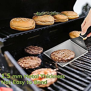 HULISEN Stainless Steel Large Grill Spatula - 6 x 5 Inch Heavy-Duty Metal Spatula with Cutting Edges, Kitchen Griddle Accessories, Smashed Burger Turner Scraper for BBQ Grill and Flat Top Griddle