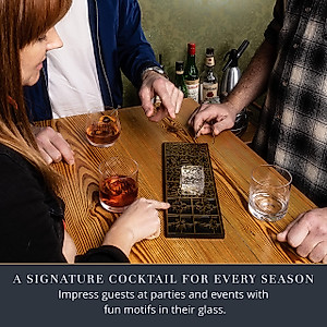 Clear Ice Cube Maker Design Tray - Craft Modern Ice Molds for Bourbon & Cocktails in 5 Seconds - Whiskey Mold Cube Stamp – Bartender Accessories - Copper Ice Press Cocktails by Ash Harbor (Seasons)