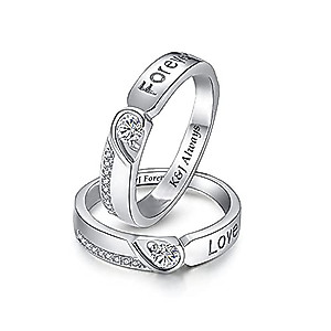 SHEAISRS Personalized Wedding Band 925 Sterling Silver Two Matching Couple Rings for him and her set Custom Engraved Promise Rings