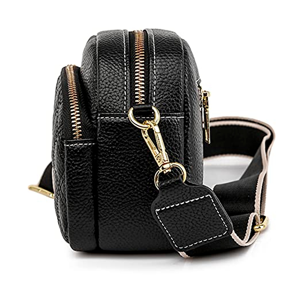 Camera Crossbody Bag for Women Genuine Leather Wide Strap Shoulder Bag Purse Trendy Design Camera Purse Crossbody Top Zip