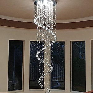 SEFINN FOUR Modern Crystal Chandelier Spiral Design 6 Light Crystal High Ceiling Pendant Light Chandelier for Living Room Hotel Stairs Foyer Entryway Height 87 inch Flush Mount Diameter 20 inch