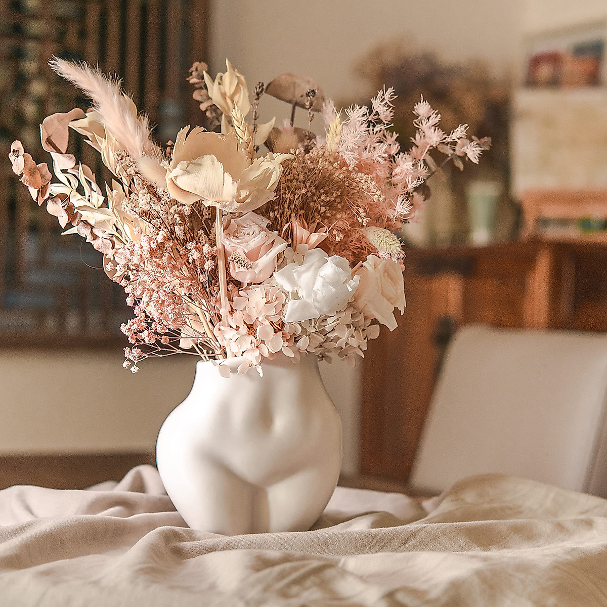 The Peachy Planter Body Vase - White Ceramic Vases for Home Decor, Female Body Vase for Boho Home Decor, Body Vase Female Form for Minimalist Decor, White Ceramic Vase with Drainage Holes