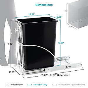 Home Zone Living 7.6 Gallon Pull Out Trash Can, Under Cabinet Design, 29 Liter Capacity