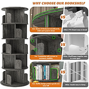 Aheaplus Rotating Bookshelf, 360 Display Wood Spinning Bookshelf Tower, 5 Tier Floor Standing Bookcase Storage Rack, Revolving Bookcase Corner Bookshelf for Small Space, Bedroom, Study Room,Black Oak